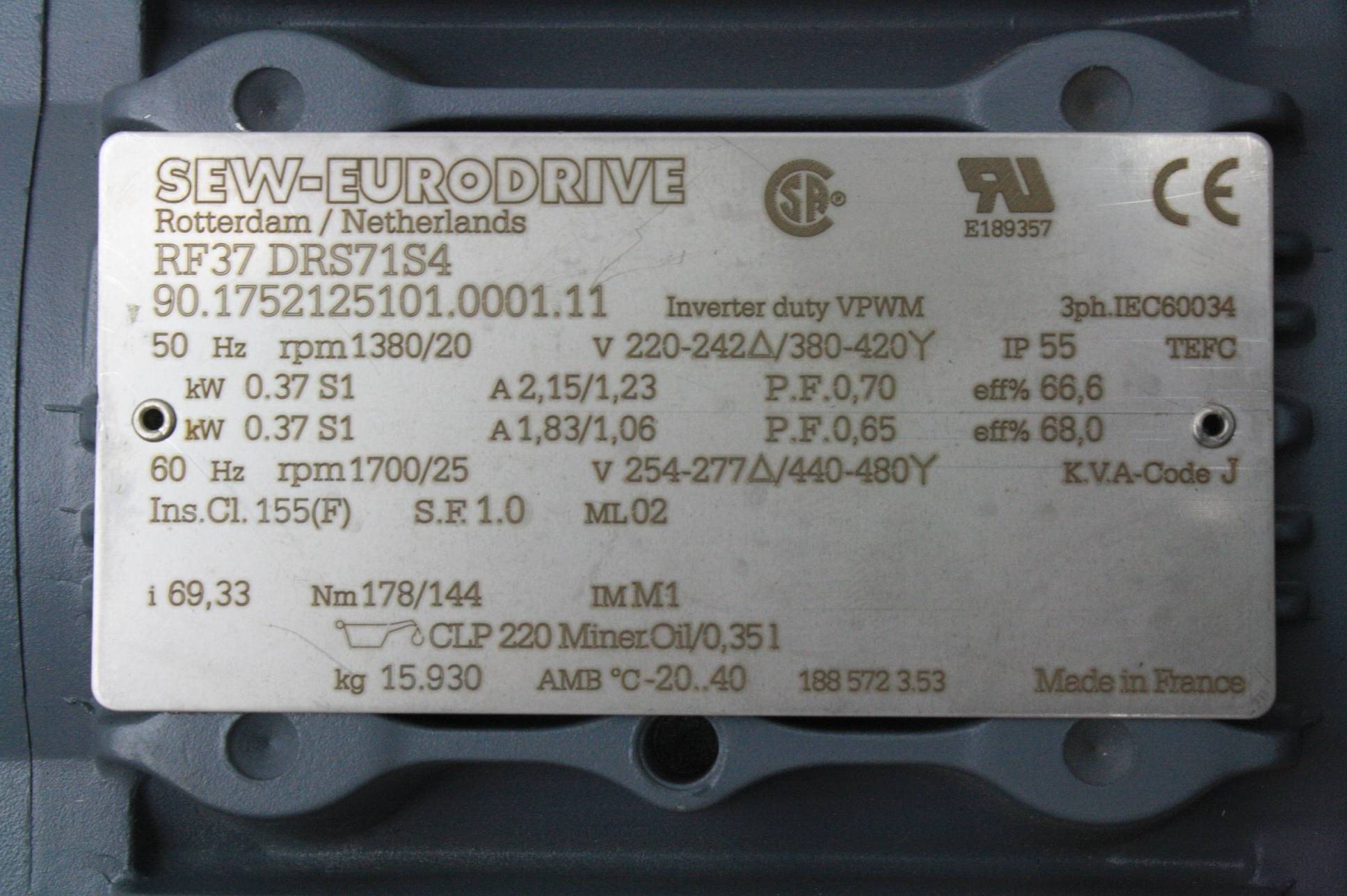 Sew-Eurodrive RF37-DRS71S4 Inverter Duty Helical Gear Motor 25 RPM / 1/2 HP | eBay